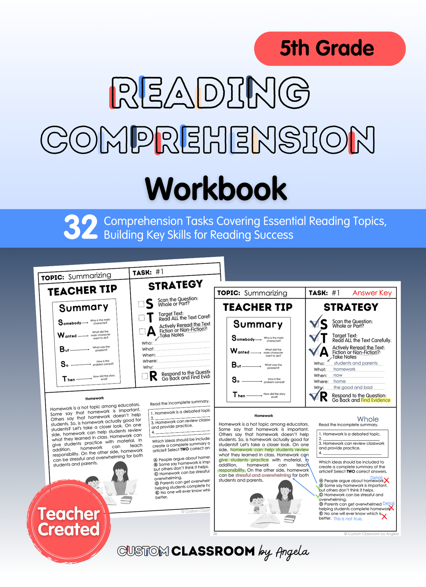 5th Grade Reading Comprehension Workbook - Digital PDF – Custom ...
