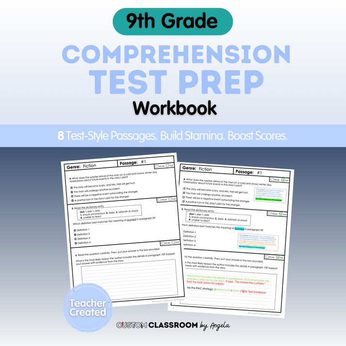 9th Grade Comprehension Test Prep Passages Workbook – Custom Classroom ...