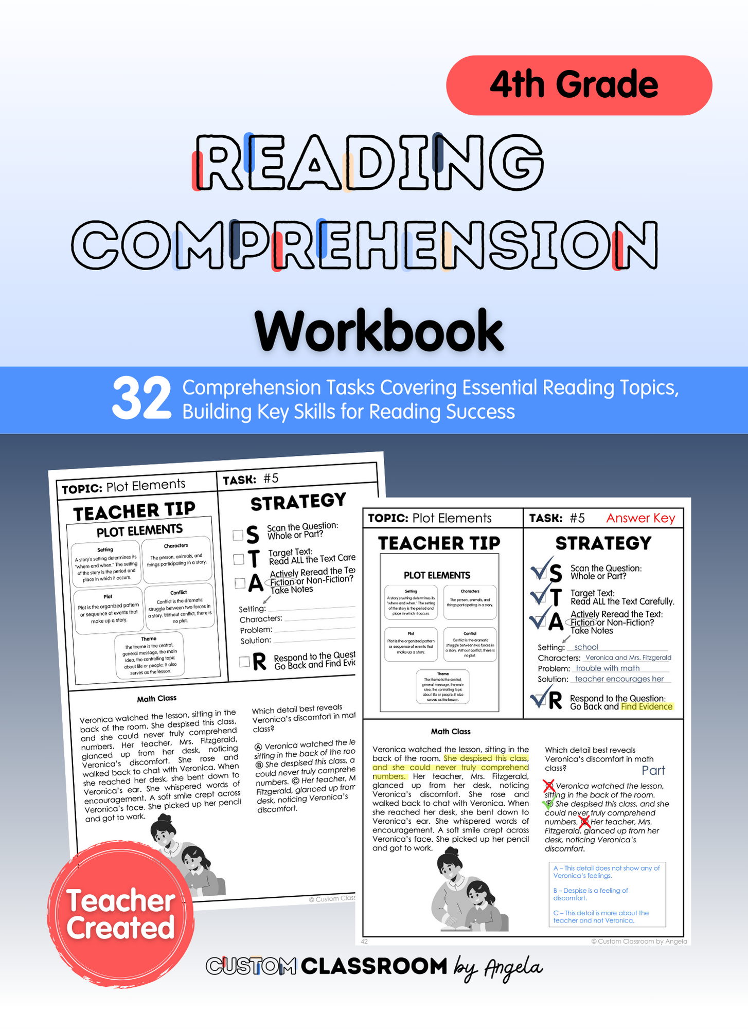 4th Grade Reading Comprehension Workbook - Digital PDF – Custom ...