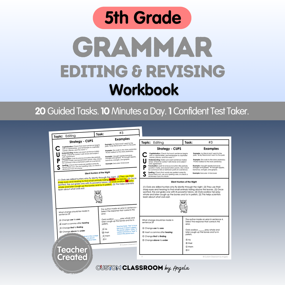 5th Grade Grammar Workbook (Editing & Revising) - Digital PDF – Custom ...